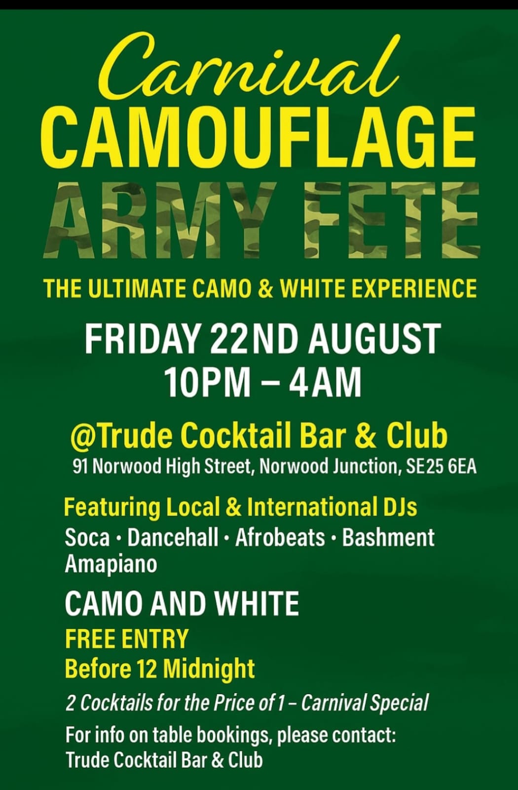 Soca Events - Carnival Camouflage Army Fete